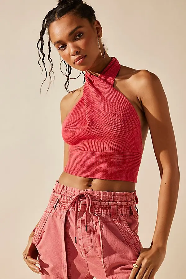 Free People Orchid Convertible Open-Back Sweater Tank - Watermelon
